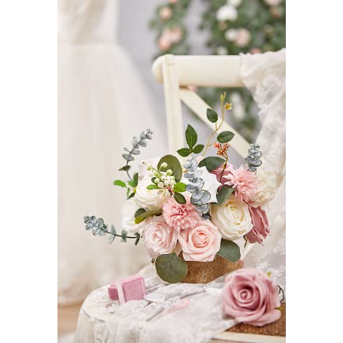 Serwalin Artificial Flowers Fake Silk Flowers for DIY Wedding Bouquets Cake Decoration Mixed Roses Combo Blush Pink and White Flower Centerpieces Arrangements for Party Table Chair Decor