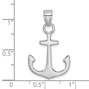 Solid 14K White Gold 3-D Anchor Charm Pendant - 28mm x 18mm