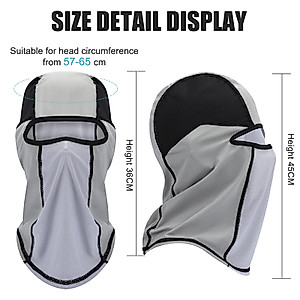 Beehow Cooling Balaclava Sun Face Mask Men Cycling Fishing Gear UV Protection Lightweight Hood Breathable Full Head Mask Bee Face Cover for The Sun (US, Alpha, One Size, Grey)