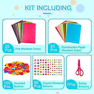 Whaline 1050 PCS Art Craft Kit Supplies 17 Styles Pipe Cleaners Pompoms Wiggle Googly Eyes Foam Flowers Letters Construction Papers Safety Scissors Sticks Heart Stickers Feather Felt Cloth Button