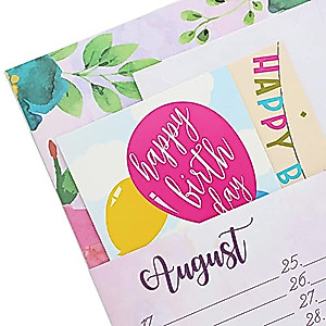 Floral Month By Month Greeting Card Organizer Book with 24 Pockets, Card Keeper Holder Storage for Birthdays, Weddings, Milestones, Graduation Parties, and Holidays, Spiral Bound (10x8.5 in)