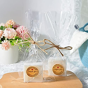 100pcs 6"x 9" Clear Soap Bags Cellophane Gift Bags with 9 Pieces Stickers and Hemp Rope for Homemade Soap Craft Gift Packaging Supplies Box Birthday Party