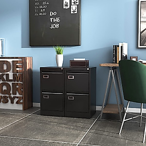 PEUKC 2-Drawer File Cabinet, 16.3" Deep Vertical Filing Cabinet with Lock, Metal File Cabinet for Home Office, Anti-Tip 2 Storage Drawers for Letter/Legal/A4/F4 Size (Assemble Required, Black)