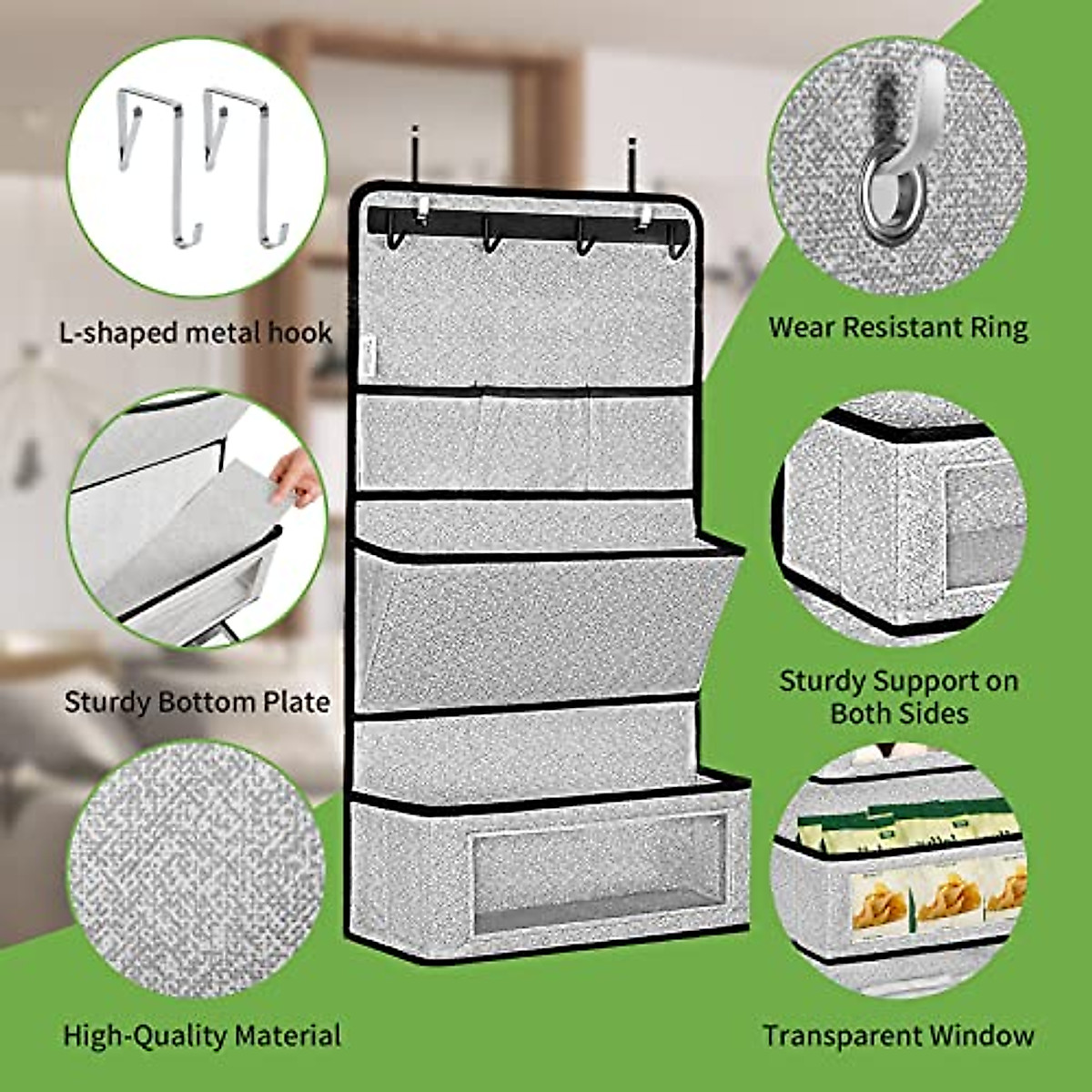 ZAAOEHA Door Hanging Organizer, Over Door Hanging Organizer Storage, Behind The Door Storage Organizer with Door Hook and Large Clear Windows, for Cosmetics, Toys and Sundries (1 Pack)