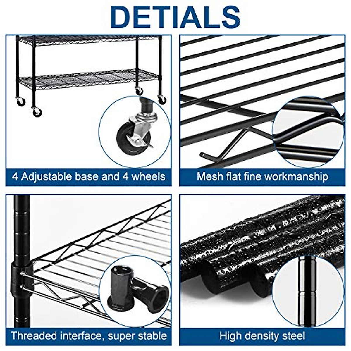 Dkeli Metal Storage Shelves 6 Tier Wire Garage Shelving with Wheels, 2100LBS Weight Capacity Heavy Duty NSF Height Adjustable Steel Shelving Rack for Pantry Kitchen Garage Basement, Black
