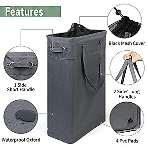 LotFancy 45L Slim Laundry Hamper with Handles, 22’’ Small Thin Laundry Hamper, Narrow Laundry Basket, Foldable Dirty Clothes Corner Bin, Storage Basket for Women Men