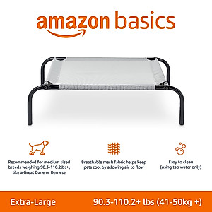 Amazon Basics Cooling Elevated Breathable Pet Bed For Dog, X-Large (60.1 x 37.1 x 8.9 Inches), 1 count, Grey