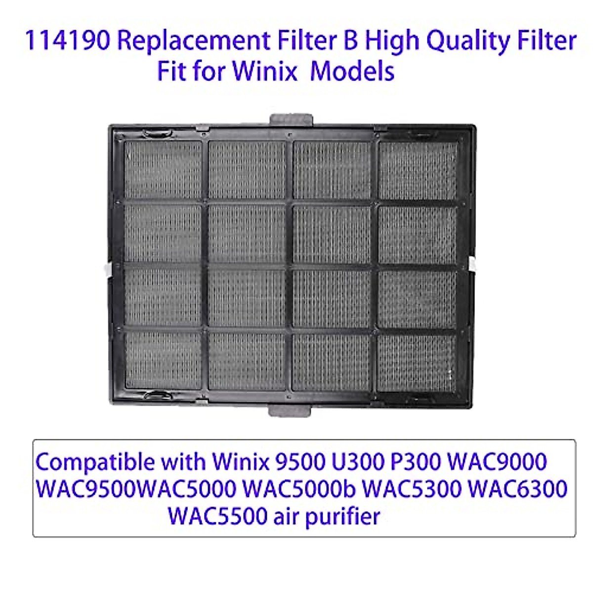 114190 Replacement Filter B for Winix 9500 U300 P300 WAC5300 WAC5500 WAC9000 WAC9500 WAC5000 WAC5000b WAC6300 Air Purifiers, Black