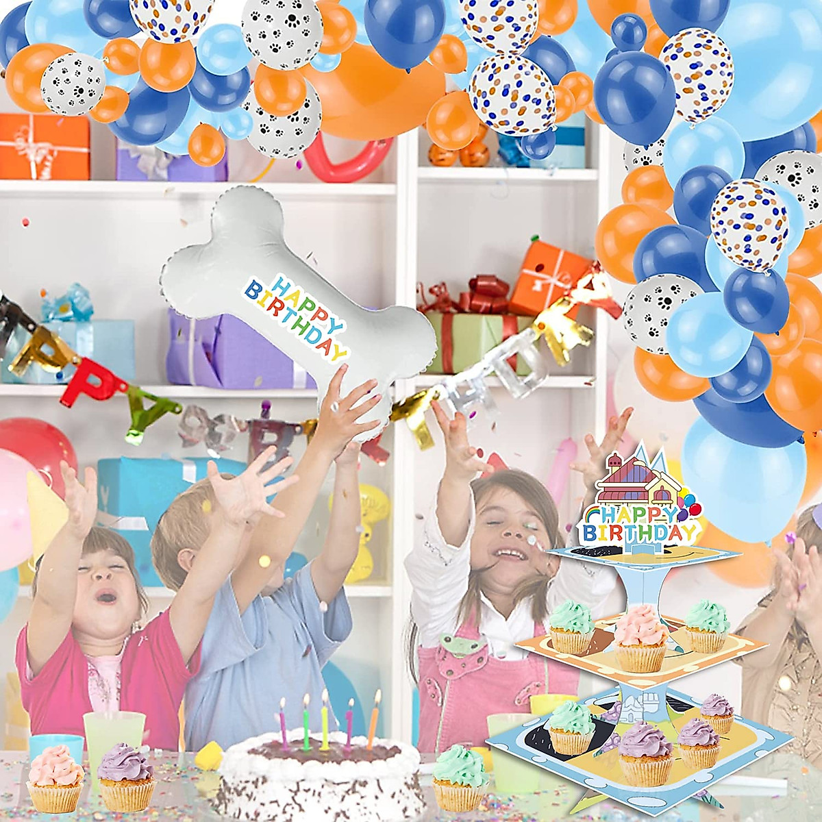 Cartoon Blue Dog Cupcake Stand 3 Tier Cardboard Cake Stand Dessert Tower Holder for Girls Boys Blue Dog Theme Birthday Party Supplies Baby Shower Decorations