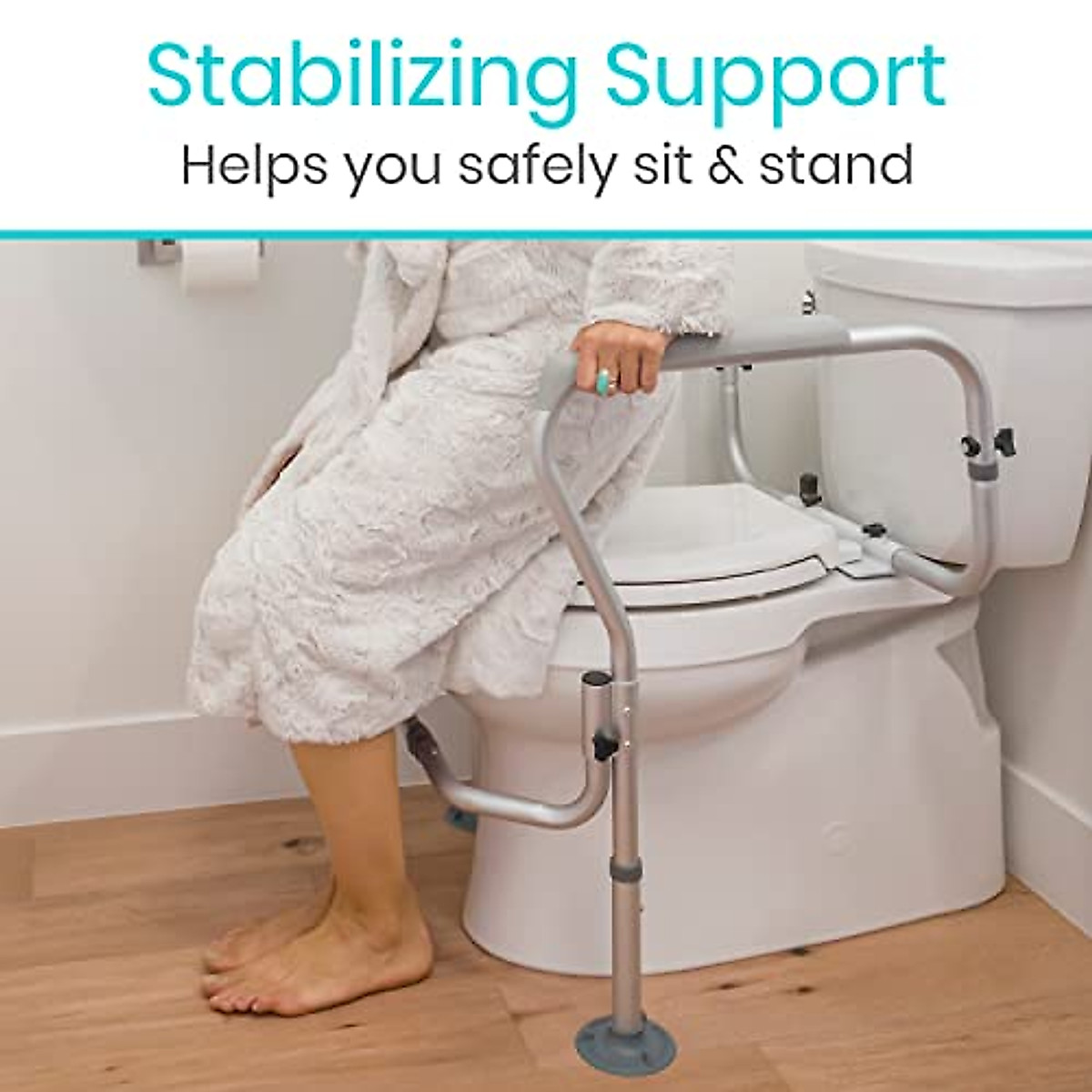 Vive Toilet Safety Rail Frame - Grab Bars for Bathroom - Fall Prevention - Adjustable Non Slip for Adults, Seniors, Elderly, Disabled, Handicapped - Padded Handle Support - Medical Device for Home Use
