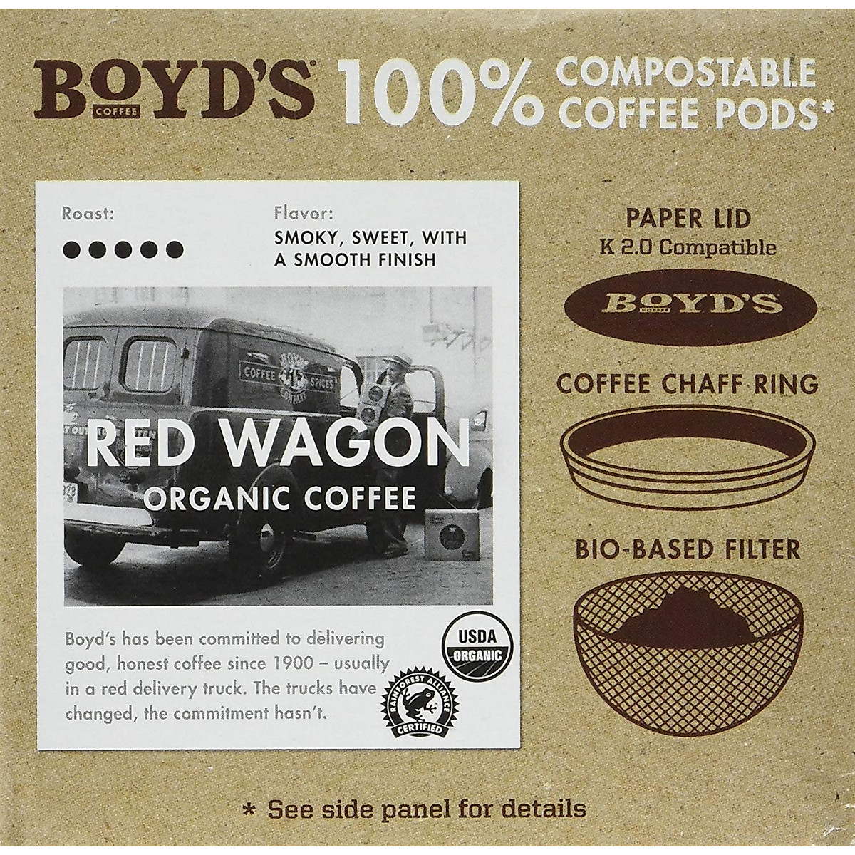 Boyd's Coffee Organic Red Wagon Coffee - Dark Roast - Single serve pods (72 Count)