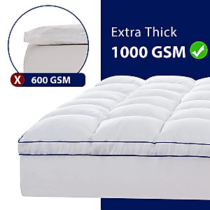Hokway Queen Mattress Pad Mattress Topper with 8-21" Deep Pocket, 1000GSM Down Alternative Overfilled, Quilted Fitted Pillow Top Soft Cooling Mattress Protector