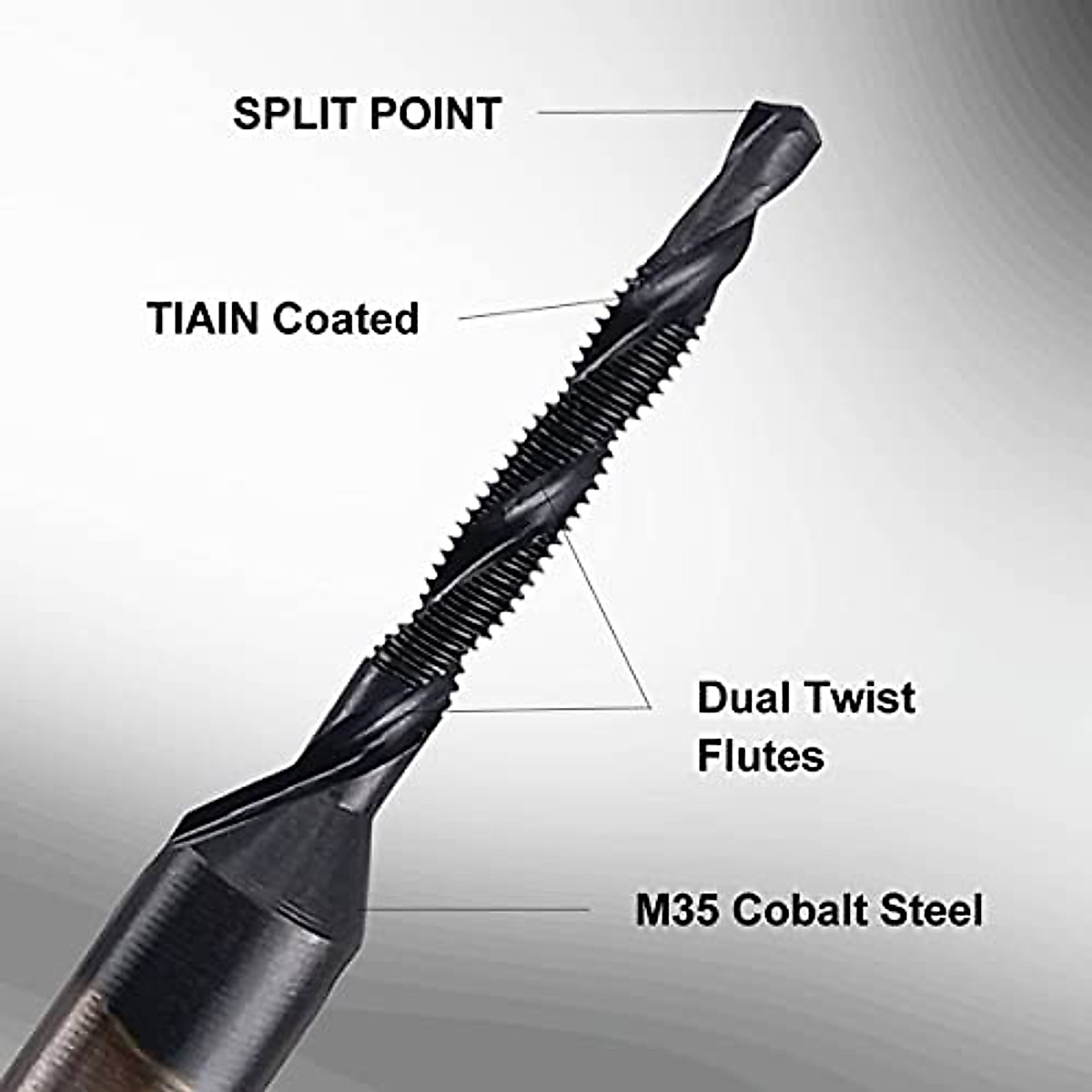 Hymnorq Metric M3 x 0.5 Black TiAIN Finish HSS Co M35 Drill and Tap Combination Bit with 1/4” Hex Shank and Self Centering Split Point for Aluminum Iron and Stainless Steel