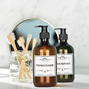 36 PCS Printed Waterproof Labels for Shampoo and Conditioner Bottles,Bathroom Soap Dispenser Organization Label Stickers White