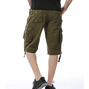 Men's Multi Pocket Zipper Cargo Short Outdoor Casual Loose Fit Dungarees Shorts (Green,44)
