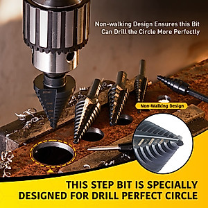 Anfrere 5PCS M2 Step Bits Set, 50 Sizes M2 HSS Step Drill Bits, 1/8"-1-3/8" Unibit Drill Bits Set for Sheet Steel Metal with Storage Case, Multiple Hole Stepped Up Bits Home Tools, 1016