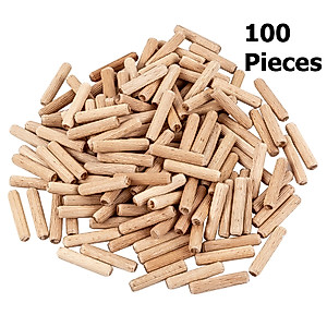 BICB Fluted Wood Kiln Dowel Pins, 1/4" x 1-1/4"- 100 Pieces , Made of Beechwood