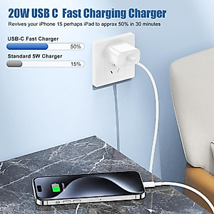 iPhone 15 Fast Charger,10 FT Fast Charging Cable,iPad Fast Charger,USB C Charger and 10 FT USB C Charging Cable,for iPhone 15 Pro/15 Plus/Pro Max, iPad Pro 12.9/11 inch, iPad Air 5th/4th/ipad Mini 6t