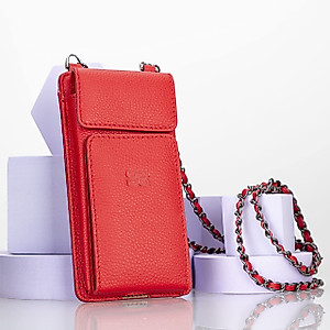 BOULETTA Crossbody Bag Cellphone Purse for Women-Leather Zipper Shoulder Wallet with Phone Pocket and Chain Strap 4 Card Slots Small