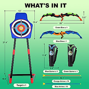 TOY Life 2 Pack Bow and Arrow for Kids 4-6 8-12, LED Kids Archery Set, Kids Bow and Arrow Set, Outdoor Games Outside Toys for Kids, Toys for Boys 5-7, Boys Toys Age 4-6, Birthday Gifts for Boys