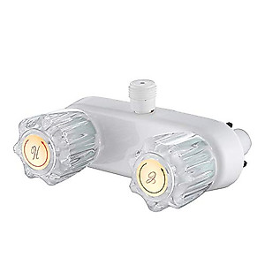 AiHom Motorhome ABS Dual-Handle RV Shower Faucet Valve Diverter with Crystal Acrylic Knobs, White Finish