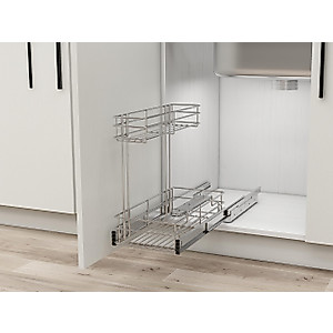 STORKING 2 Tier Under Sink Pull Out Cabinet Organizer Slide Wire Shelf Basket for Kitchen Base Cabinets 9" W 17" D 16" H (17D,2pcs)