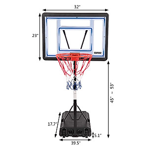 PEXMOR Pool Basketball Hoop Poolside, Portable 45-53" Height Adjustable Basketball Goal System for Swimming Pool w/Wheels, Upgraded Water Basketball Backboard Stand for Pool Indoor Outdoor