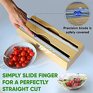 PLANET KITCHEN Extra Wide Foil and Plastic Wrap Organizer and Dispenser with Cutter - Ideal for Aluminum Tin Foil, Parchment Roll, Wax Paper, Saran Wrap, Cling Film - 16.5” x 6” - 2 Tier