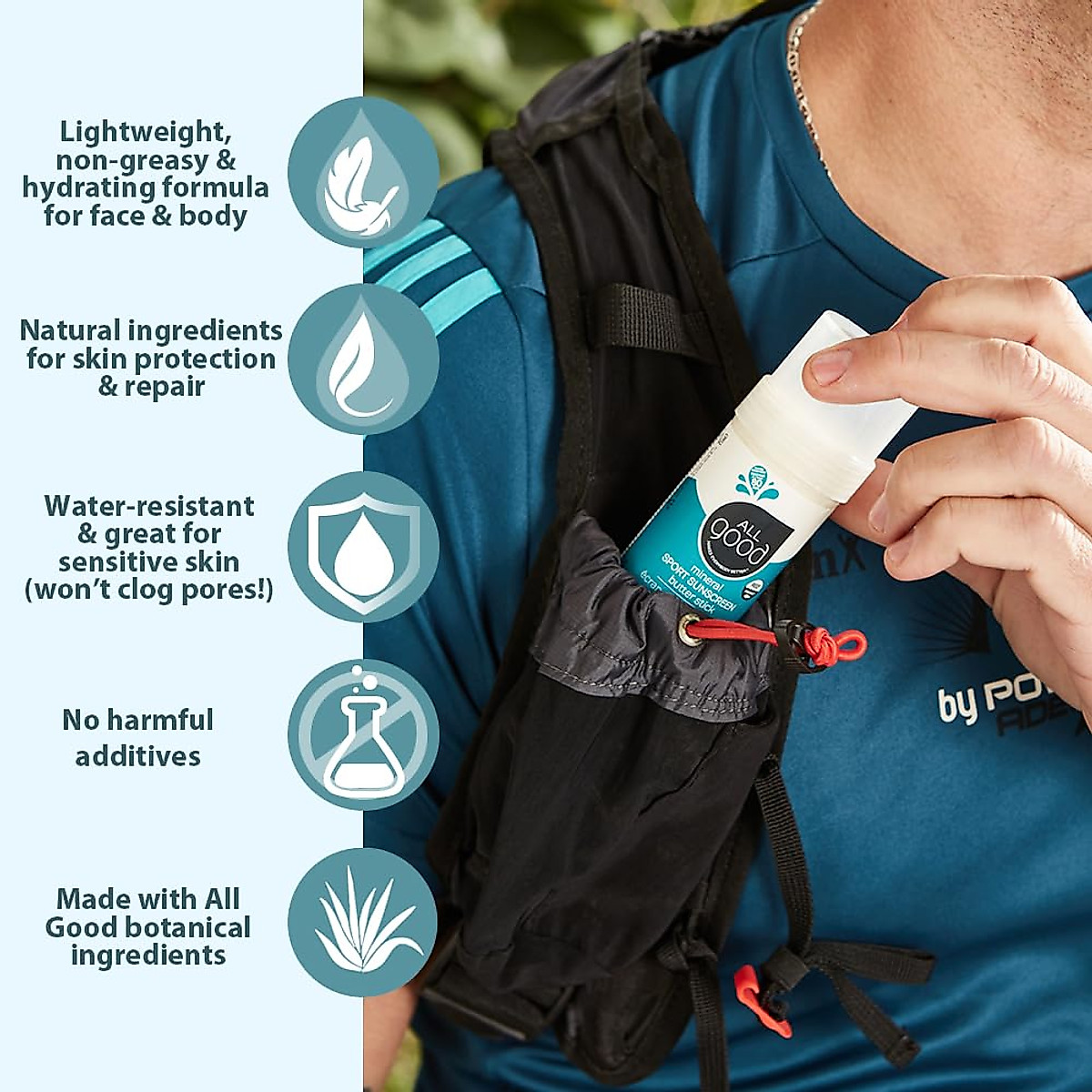 All Good Sunscreen - Sports Mineral for Face, Nose, Ears- Butter Stick SPF 50 - Coral Reef Friendly, Water Resistant, Zinc Oxide, Coconut Oil, Beeswax, Vitamin E (2.75 oz)