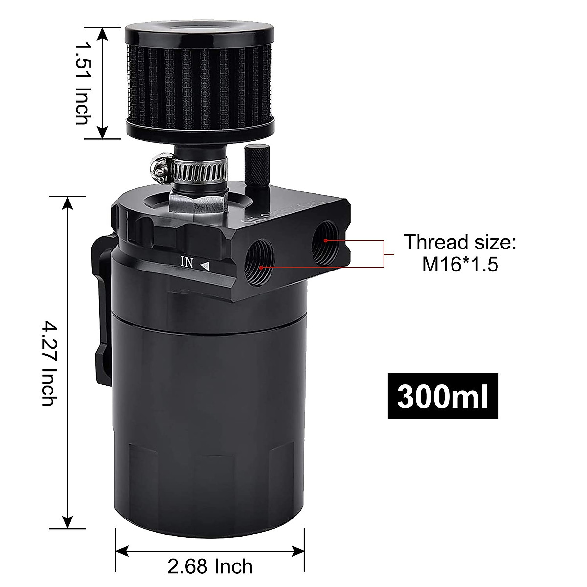 EVIL ENERGY Baffled Oil Catch Can,Oil Separator Catch Can with Breather Filter 300ml Universal Aluminum