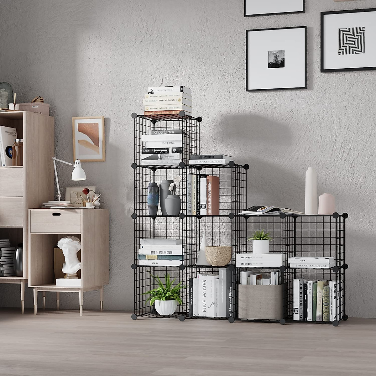 BASTUO Wire Cube Storage, Multipurpose Metal Cube Storage Organizer, Square Wire Storage Cubes (16 Cubes, Black)