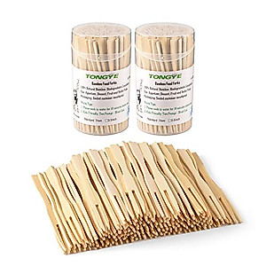 [2 Packs of 110 PCS] 3.5 inch Appetizer Forks, Mini Forks for Appetizers, Cocktail Forks Appetizer Forks, Bamboo Toothpicks for Appetizer, Wooden Forks Food Picks for Fruit, Charcuterie Accessories.