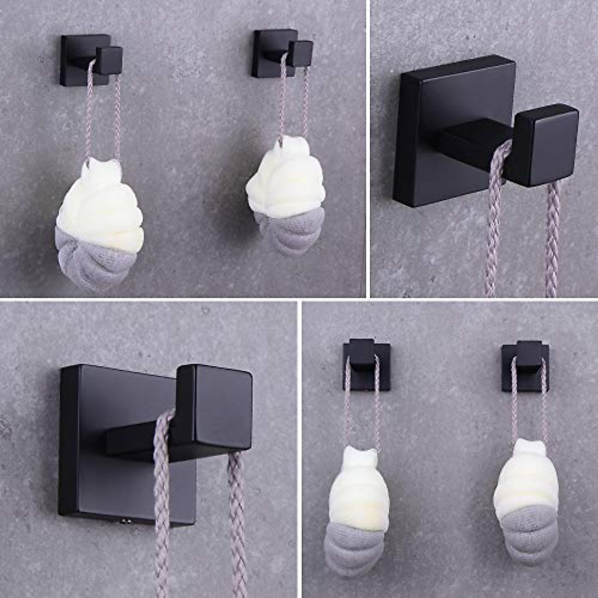 BEIGEEWY 2 Pack Matte Black Towel Hook Stainless Steel Bathroom Rustproof Clothes Towel Coat Hook Heavy Duty Wall Mounted Square