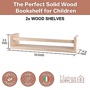 Dixryaus Wooden Floating Bookshelf, Wall Shelving, 2 PCS (Pine), Suitable for Children's Bedroom Bookshelf, Kitchen Spice Rack, Bathroom Decorative Wall Shelving.