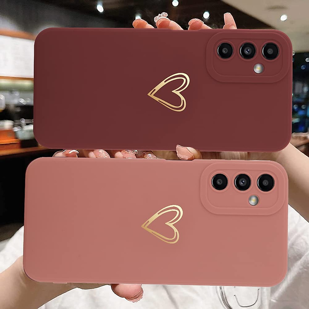 Fiyart Designed for Samsung Galaxy A14 5G Case Love Heart Design for Women Girls Soft TPU Plating Full Camera Lens Protection Phone Cover Bumper with Screen Protector for Galaxy A14 5G-Wine Red