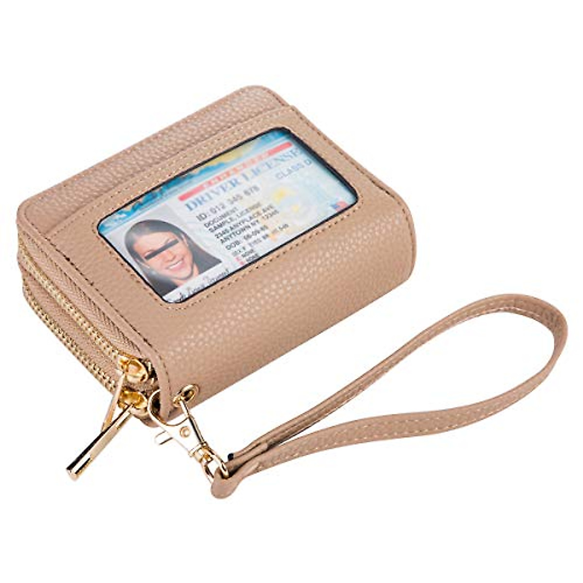Heaye Card Case Wallet RFID with ID Window Zipper Small (Almond)