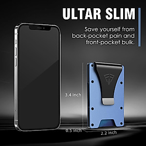 Slim Minimalist Wallet for Men with Money Clip - 15 Credit Card Holder RFID Wallet for Men - Front Pocket Mens Wallet with Compact Design - Easy to Access for Cards - Ideal Gift for Him(Pacific Blue)