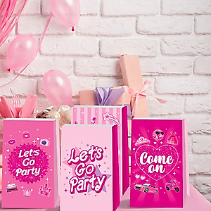 12 Pcs Pink Girl Party Bags, Princess Candy Goodie Treat Gift Bags, Hot Pink Party Favors Bags for Girls Kids Birthday Party Supplies, Princess Decoration Gift Bags for Girls Princess Theme Party