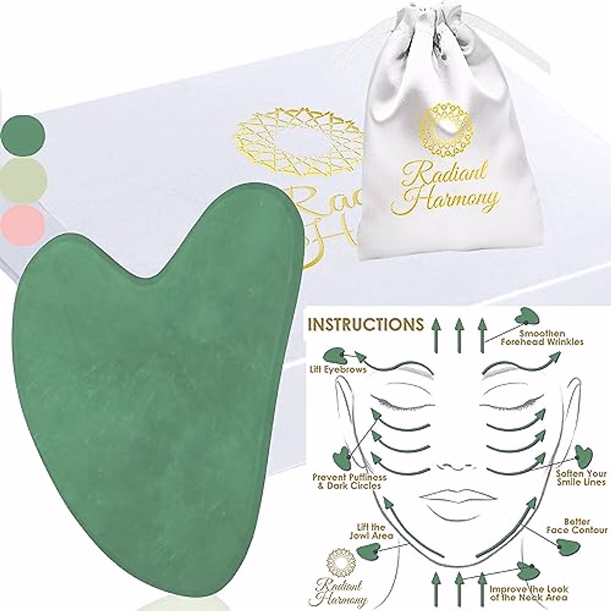 Jade Gua Sha Tool - Safe, Giftable, Authentic & Travel Friendly w/Instructions