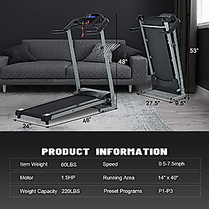 FYC Folding Treadmill for Small Apartment, Electric Motorized Running Machine for Gym Home Office, Fitness Workout Jogging Walking, Easily Install and Space Save