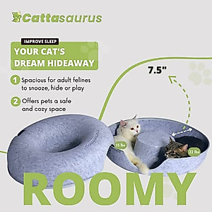 CATTASAURUS Peekaboo Cat Cave for Multiple & Large Cats Up to 30 Lbs, Scratch Detachable & Washable Tunnel Bed (Light Gray, Large)