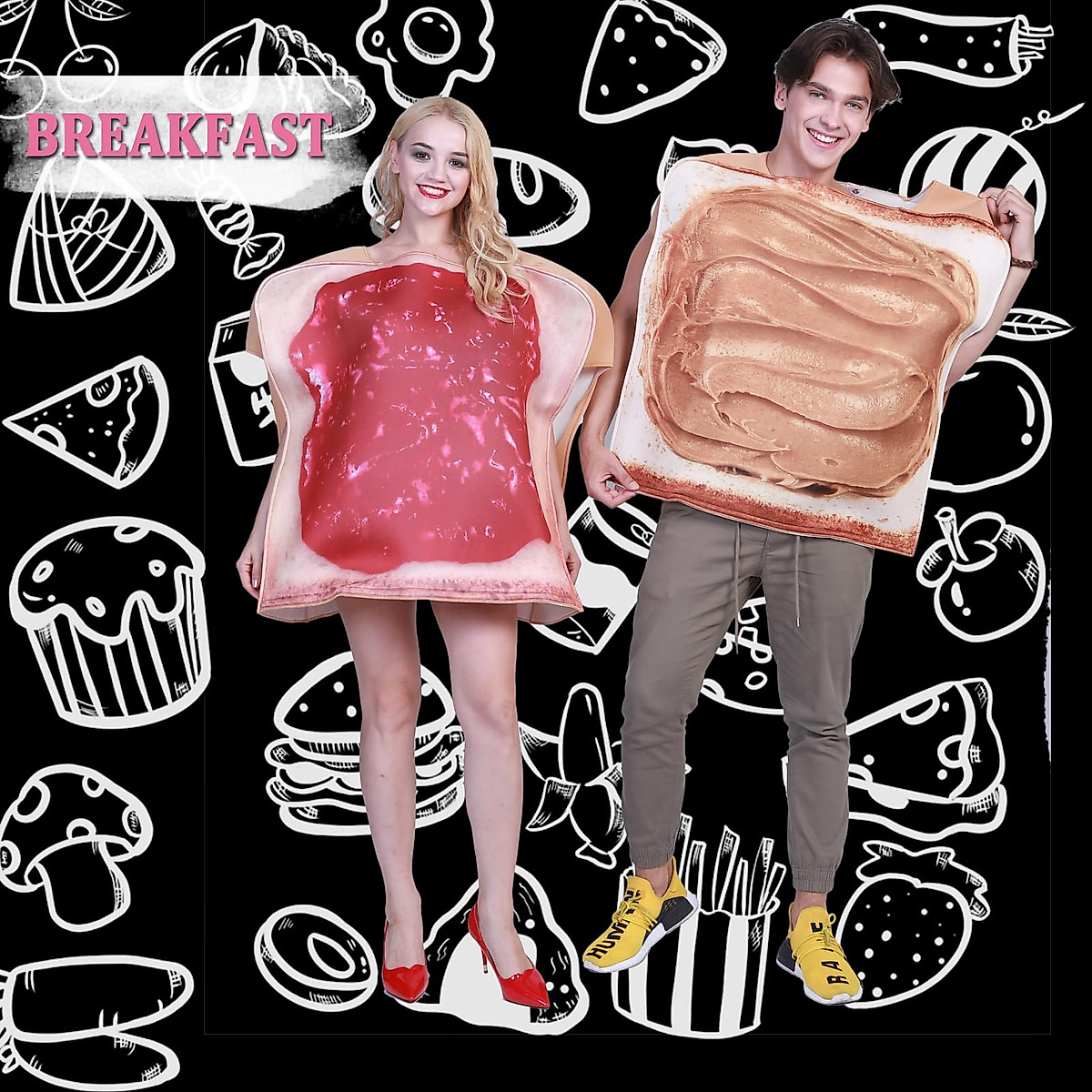 EraSpooky Couple Halloween Costume Bread Slices Peanut Butter and Jelly Costume Adults Cosplay Party Funny Food Mascot (Couple Jam Suit(2PCS))
