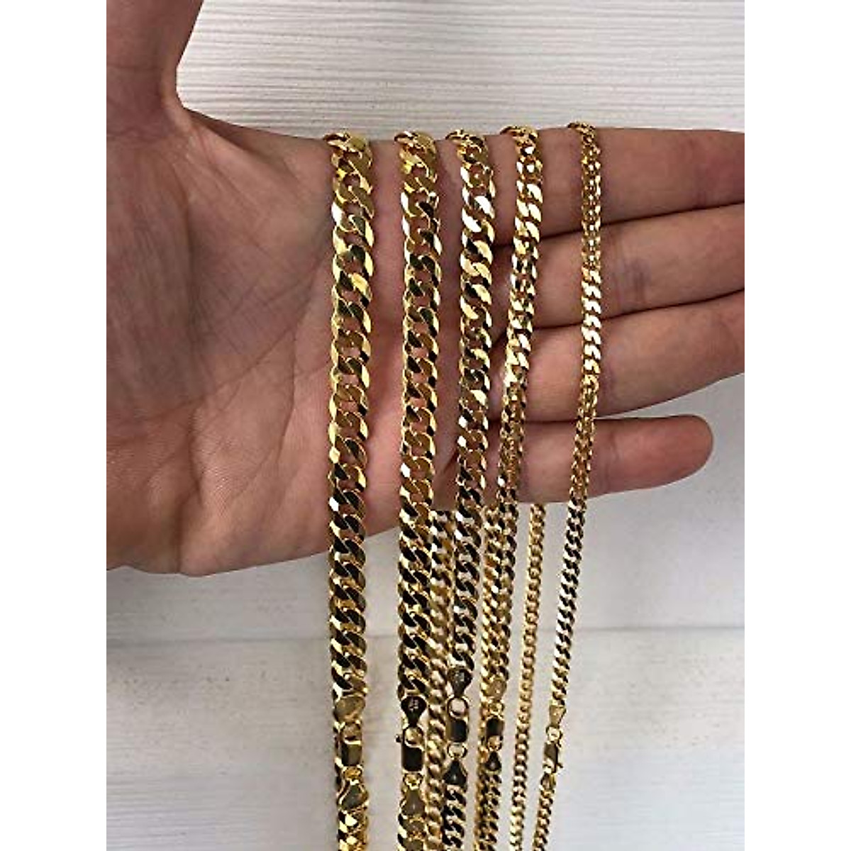HarlemBling 14k Gold Over Solid 925 Sterling Silver - Men's Ladies Flat Cuban Chain - Made In Italy - 18-30" - 4mm 5mm 6mm 7mm 8mm - Necklace (20, 8mm)