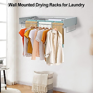 CROSDE Clothes Drying Rack Foldable, Wall Mounted Retractable Clothing Laundry Rack, Space Saving Heavy Duty Hanger Dryer Rack for Indoor Outdoor, 110 lb Capacity (Silver 32'')