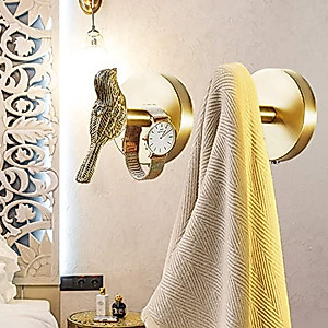 Brass Hooks, Gold BrassTowel Hooks,Brass Decorative Hooks,Gold Brass Coat Hooks Wall Mounted,Gold Brass Bird Coat Wall Hooks, Brushed Brass Wall Hooks for Towel, Coat ,Robe, Hat ,Keys,Bag,Scarf