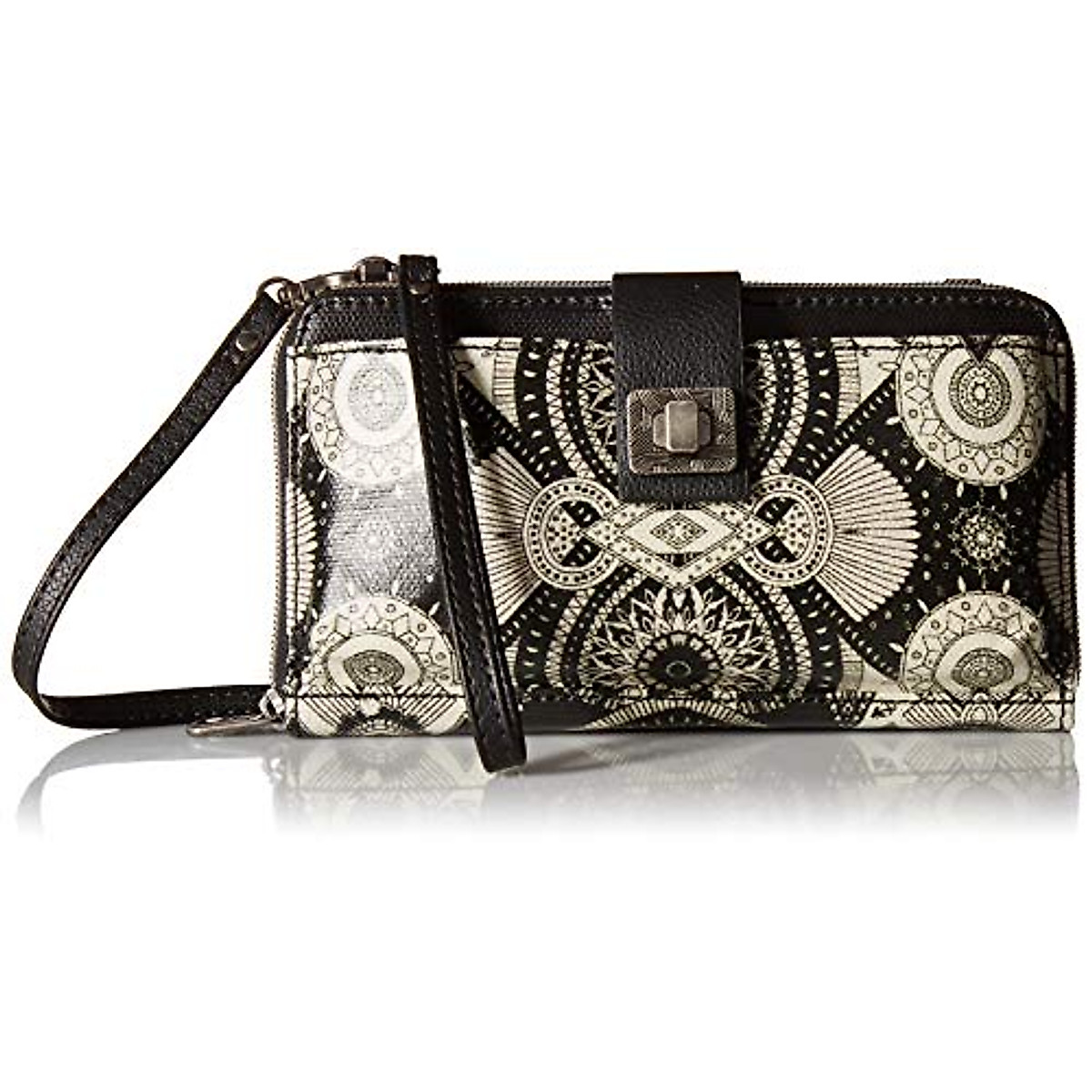 Sakroots Large Coated Canvas Smartphone Crossbody Bag, Black/White Wanderlust