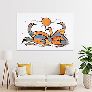 Loon Family by Norval Morrisseau Prints Poster Wall Art Poster Scroll Canvas Painting Picture Living Room Decor Home Framed/Unframed 20x30inch(50x75cm)