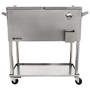 Permasteel 80-Qt Outdoor Patio Cooler with Wheels and Handles, Stainless Steel
