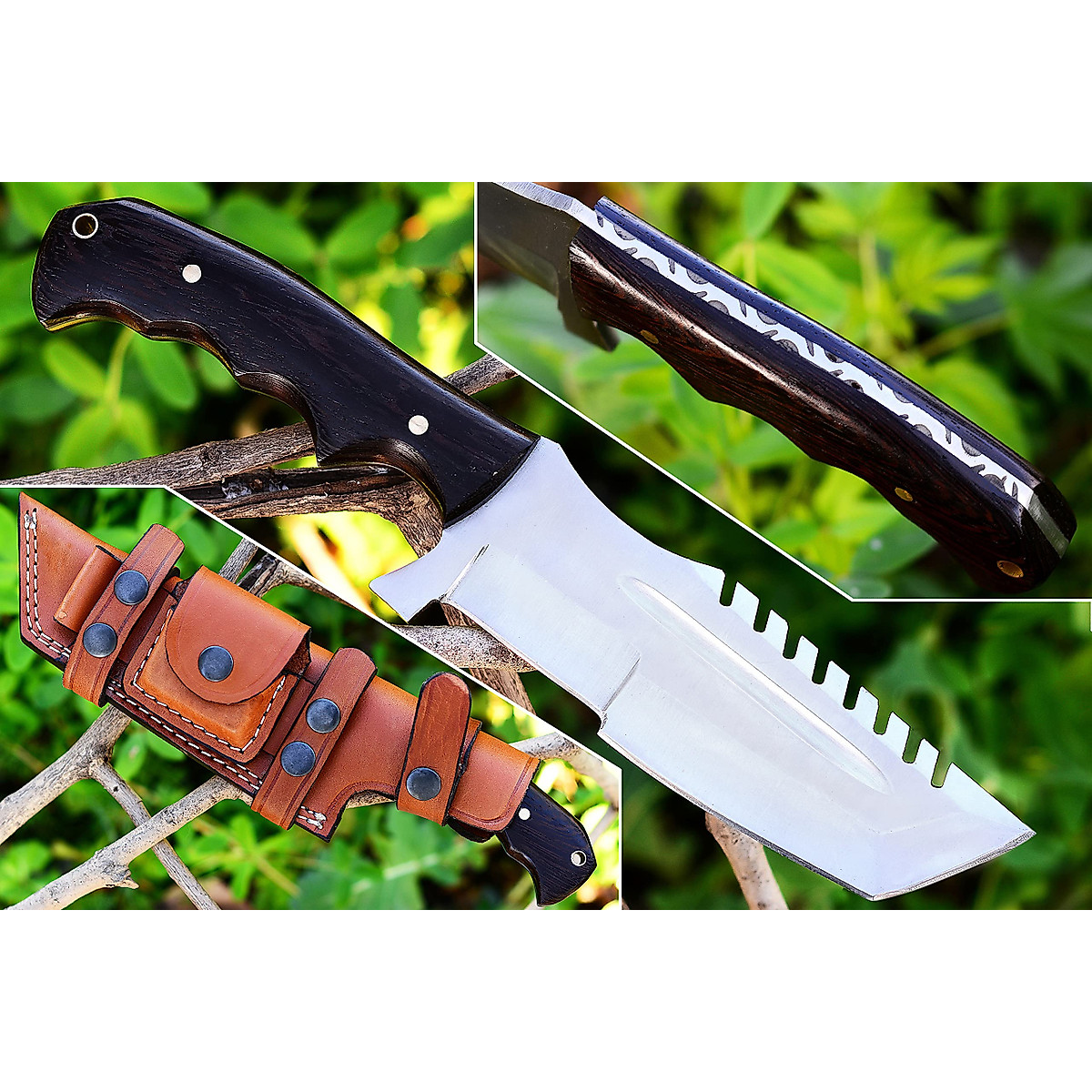 Nooraki - 10" Custom Handmade D2 Tracker Knife, Hunting knife, Camping knife, Bushcraft Knife, Survival Knife EDC, Full Tang With Sheath TRK-345
