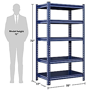 REIBII Garage Shelving Heavy Duty Storage Shelves Loads 1690 LBS, Adjustable Metal Shelving Units and Storage Metal Shelves for Storage Rack Shelf for Garage,Basement 32" W x 17" D x 72" H,Blue